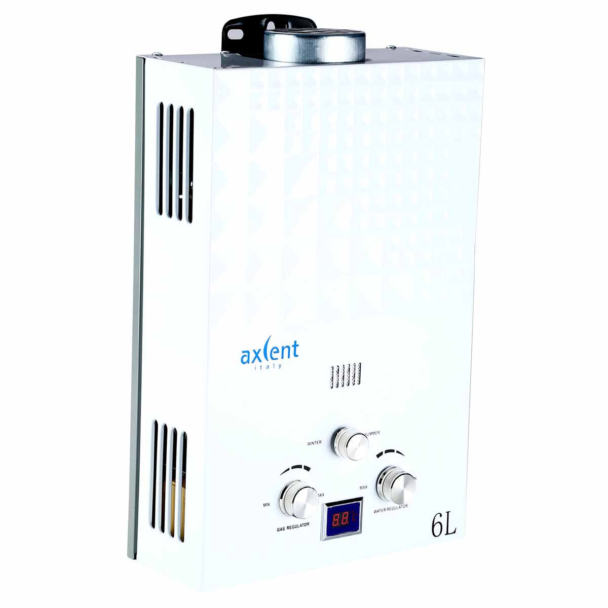 Calentador de Agua Axcent Italy APOLOVI Gas 6 Litros Blanco - Gran Chapur