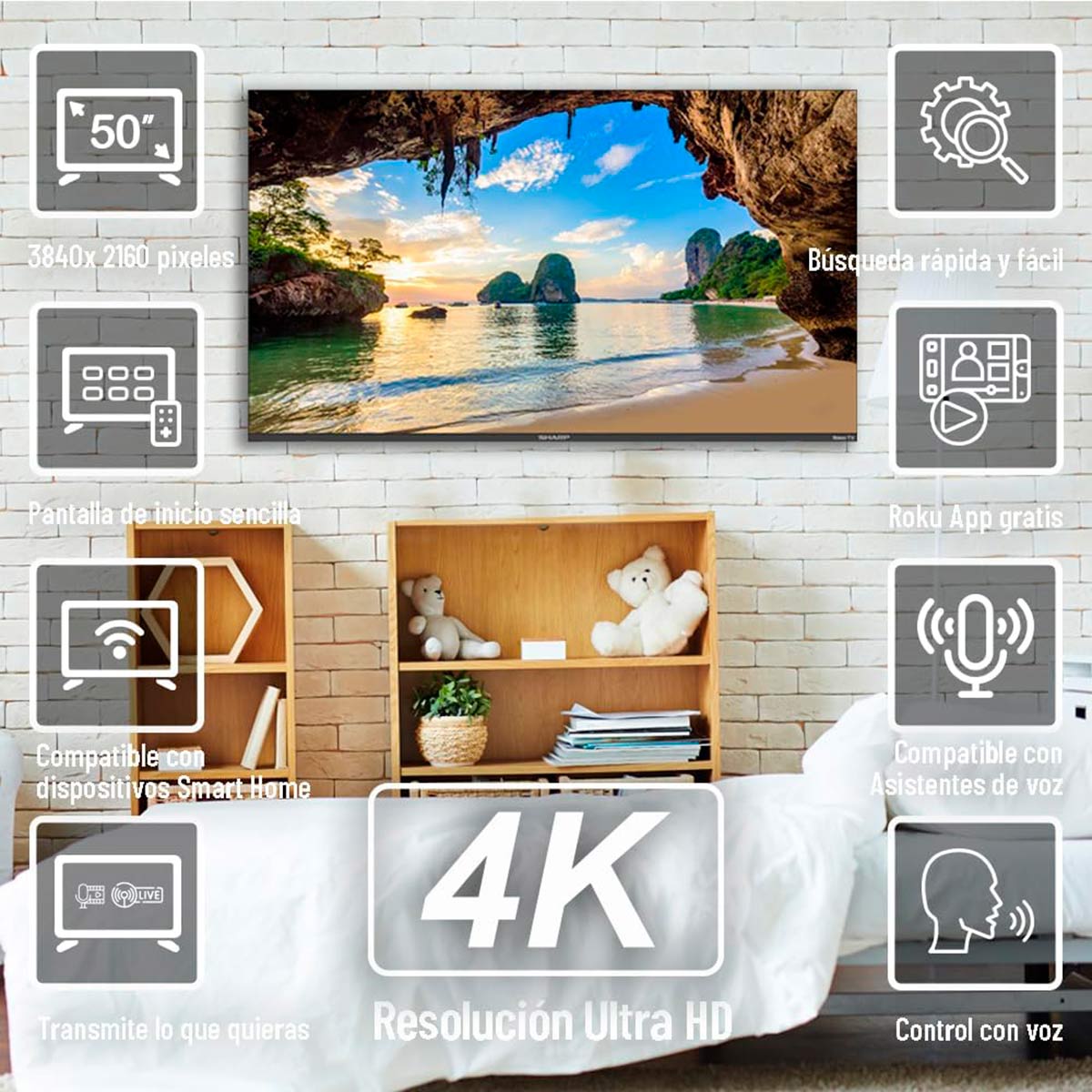 TELEVISOR SMART SHARP 4K ROKU TV 50" - Gran Chapur