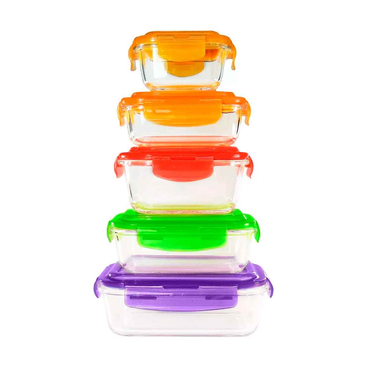 Set De Contenedores De Vidrio Con Tapas De Colores 5 Piezas Gran Chapur